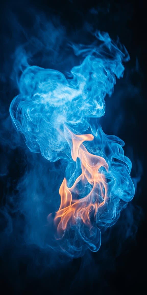 Abstract Blue Fire Flames and Smoke on Black Background, Fire Texture ...