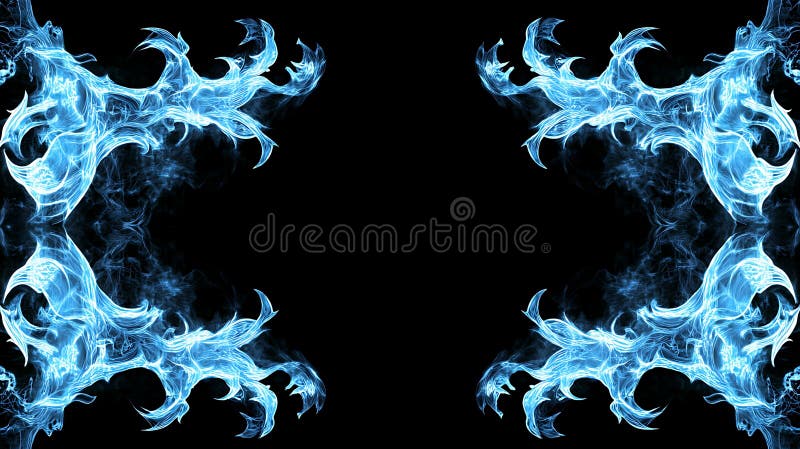 Abstract Blue Flame Border on Black Stock Photo - Image of decorative ...