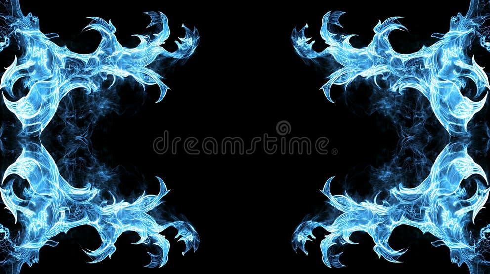 Abstract Blue Flame Border on Black Stock Photo - Image of decorative ...