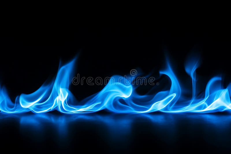 Abstract Blue Flames Reflected on Black Background Stock Illustration ...