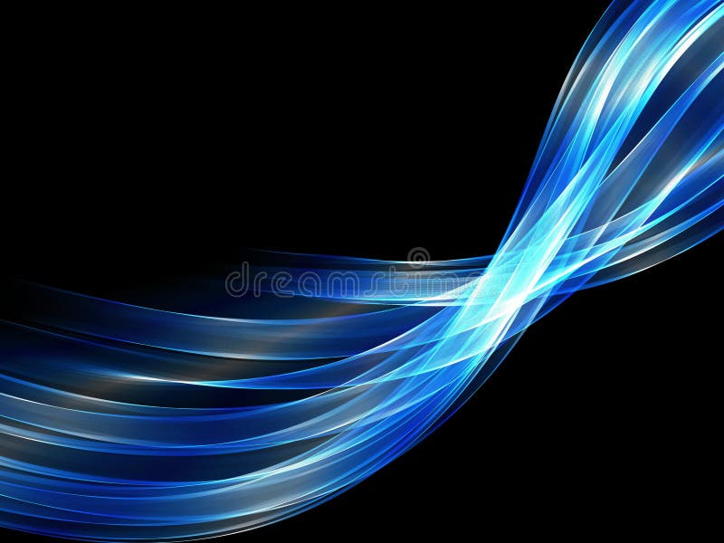 Abstract Blue Flow Wave Lights on Black Stock Illustration ...