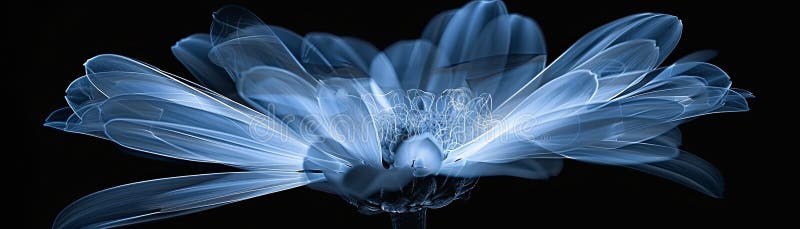 Abstract Blue Flower with Delicate Petals Against a Black Background ...