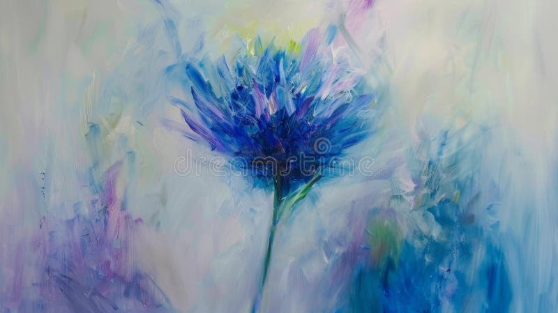 Abstract Blue Flower Painting on Canvas - Contemporary Artwork Stock ...