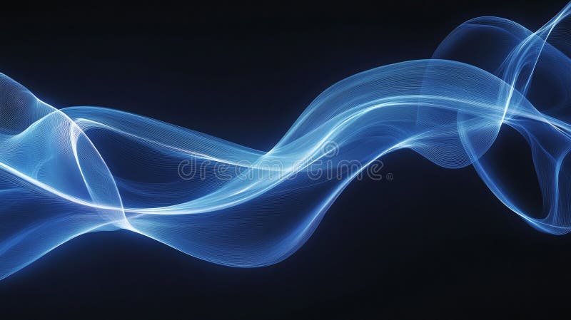 Abstract Blue Flowing Lines on Black Background Digital Art Stock ...