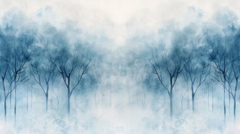 Abstract Blue Forest Landscape with Misty Trees and a Light Background ...