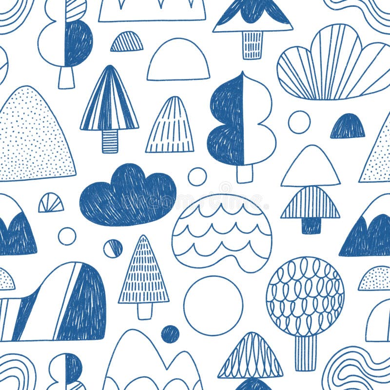 Abstract Blue Forest Pattern Illustration with Cool and Fun Shapes ...