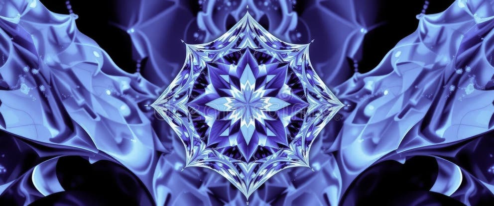 Abstract Blue Fractal Forms Compose a Large, Sparkling Diamond, Graphic ...
