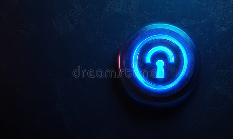 An Abstract Blue Futuristic Guard Shield is Seen on a Power Button in ...