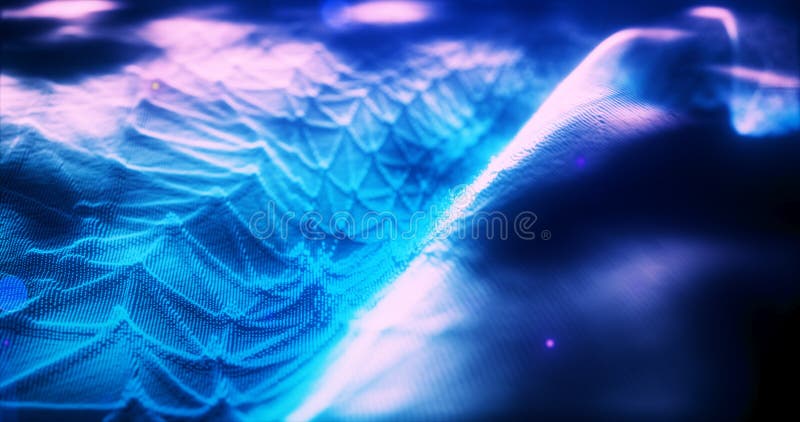 Abstract Blue Futuristic Landscape of Particles and Dots of Energetic ...