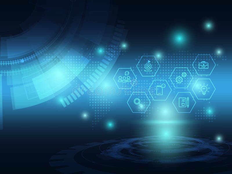Abstract Blue Futuristic Technology Background with Business Icon Stock ...