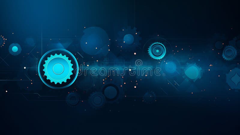 Abstract Blue Gears and Circuits on a Dark Background Create a ...
