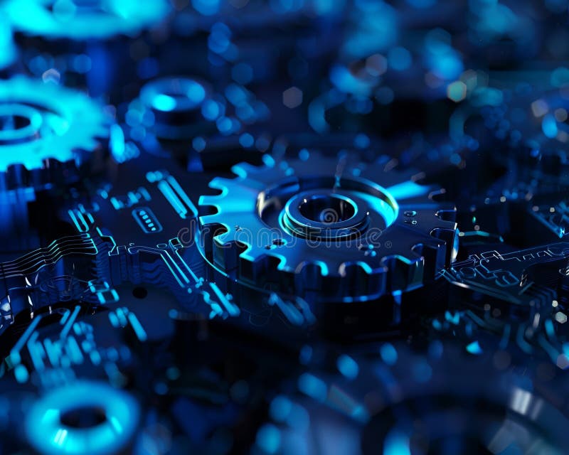 Abstract Blue Gears Symbolizing Futuristic AI Technology Backdrop ...