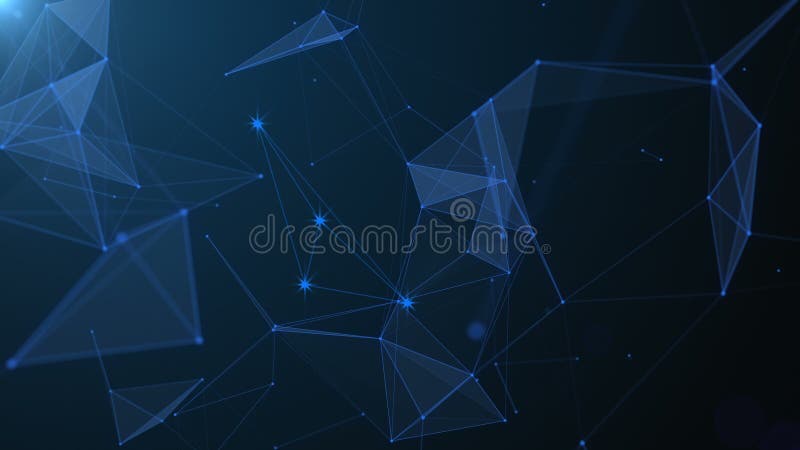 Abstract Blue Geometric Background with Moving Lines, Dots and ...