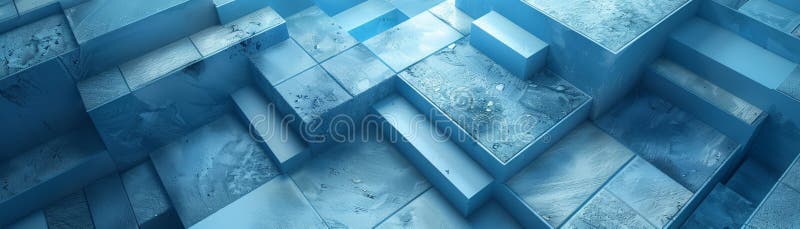 Abstract Blue Geometric Blocks Background, Modern 3D Design, Cool Toned ...