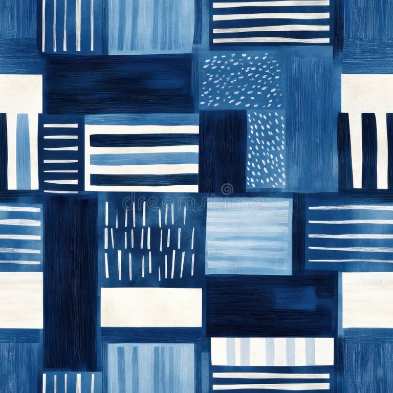 Abstract Blue Geometric Pattern with Striped and Textured Rectangles ...