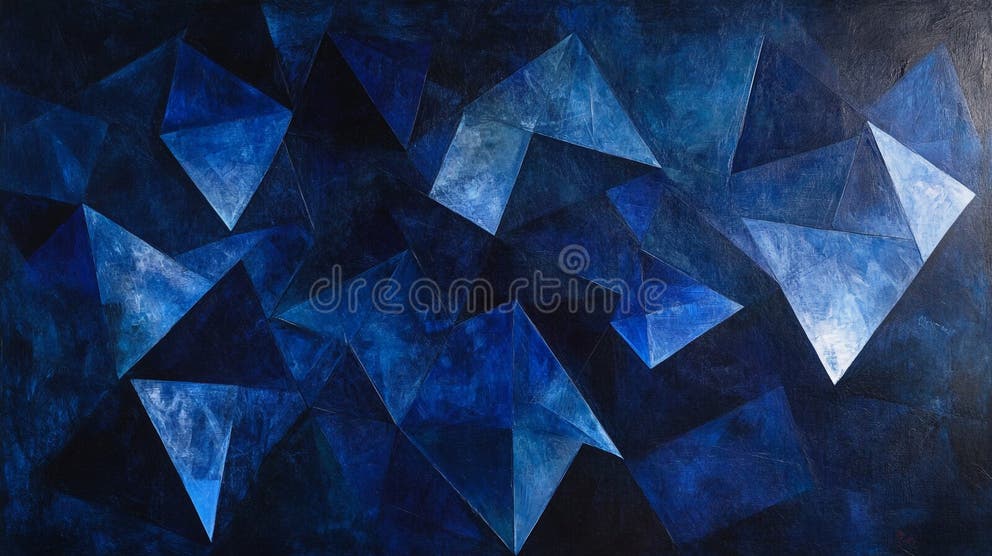 Abstract Blue Geometric Pattern Triangles Shapes Artwork Painting Stock ...