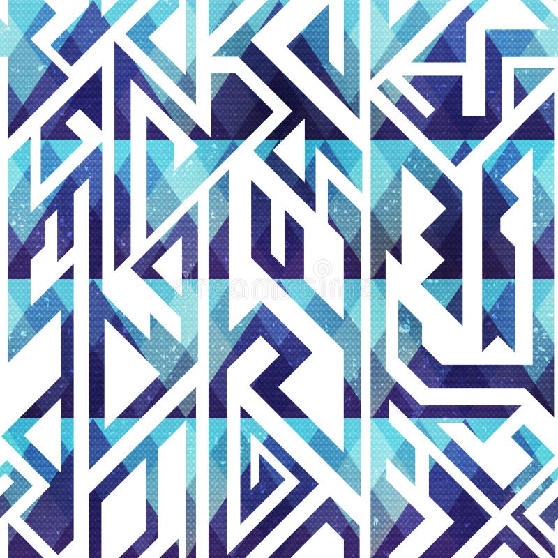 Abstract Blue Geometric Seamless Pattern with Grunge Effect Stock ...