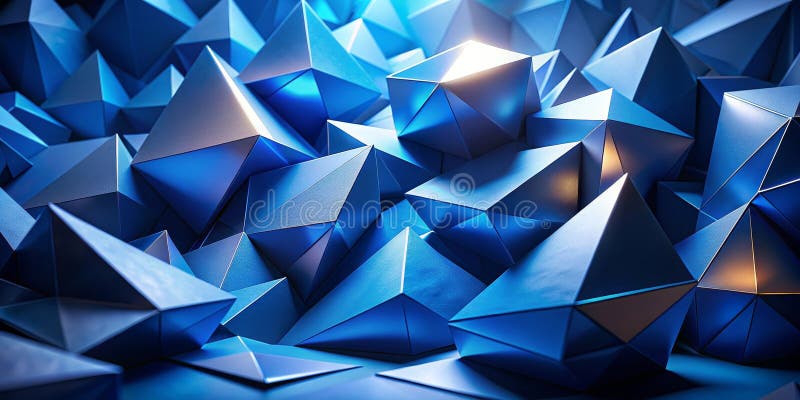 Abstract Blue Geometric Shapes Background with Illuminated Facets ...
