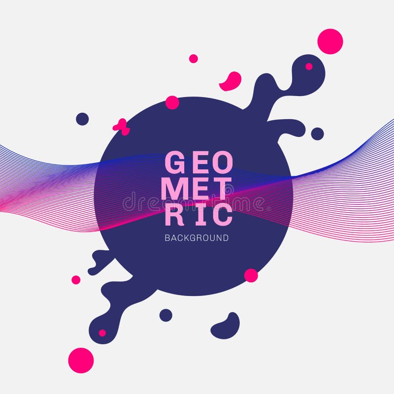 Abstract Blue Geometric Shapes and Splash Circle with Dynamic Pink Linear Waves on White ...