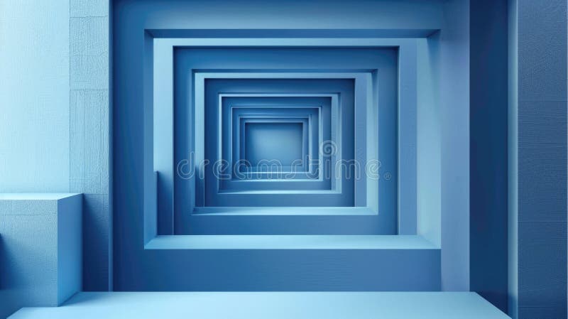 Abstract Blue Geometric Spiral Staircase Perspective Stock Illustration ...