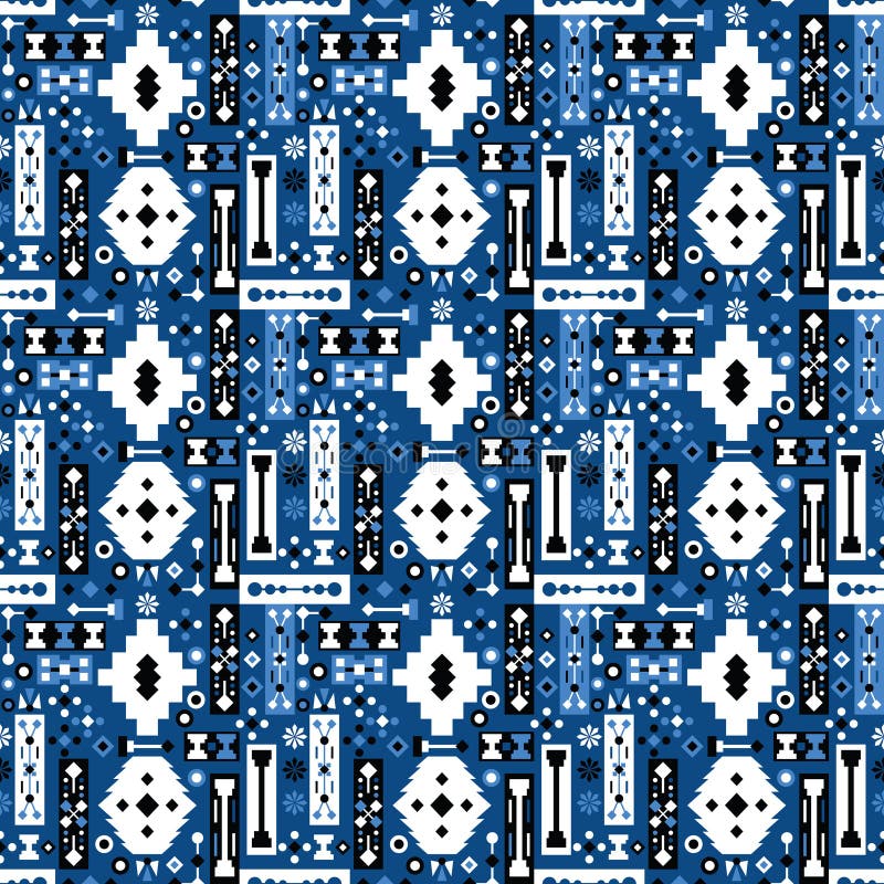 Abstract Blue Geometric Traditional Ethnic Seamless Pattern Stock ...