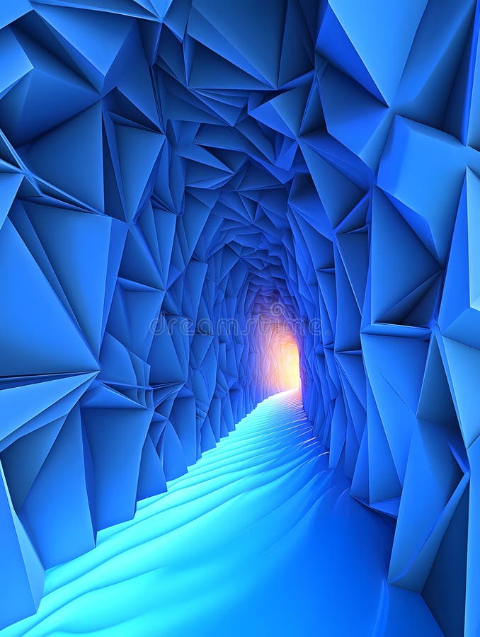 Abstract Blue Geometric Tunnel with Light Stock Illustration ...