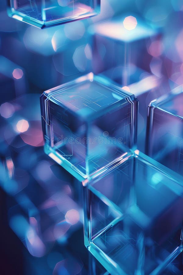 Abstract Blue Glass Cubes Create a Luminous Structure Against a Dark ...
