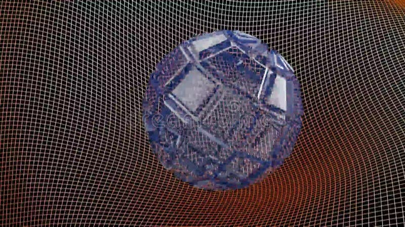 Abstract Blue Glass Embossed Sphere Over a Red Deformed Grid - 3D ...