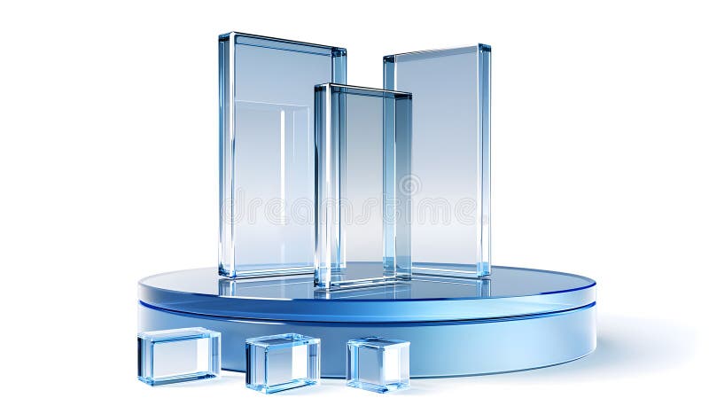 Abstract Blue Glass Structures on a Pedestal Stock Illustration ...