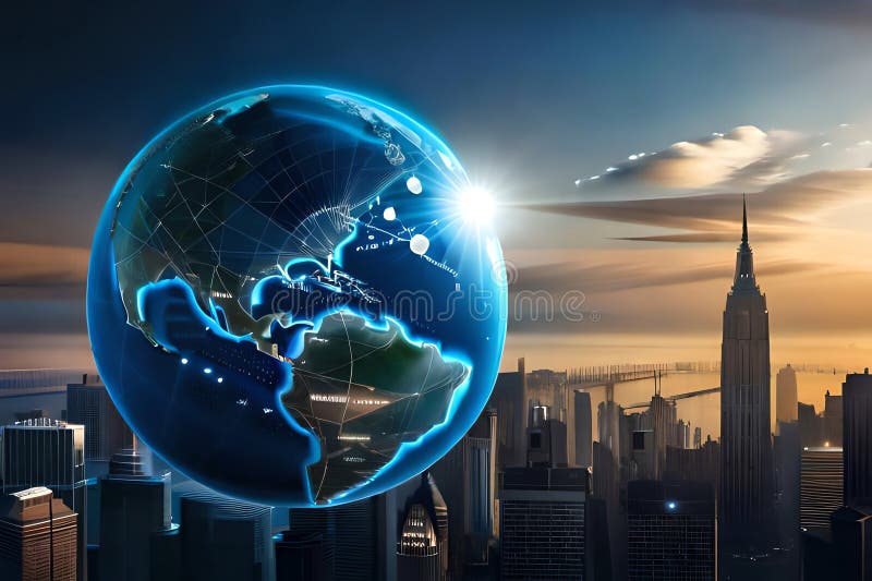 Abstract Blue Globe with Connected Cities: Global Connections. Photo ...