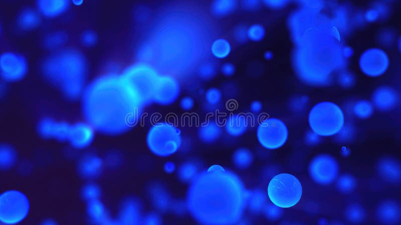 Abstract Blue Glowing Background with Flying Balls Circles Atoms ...
