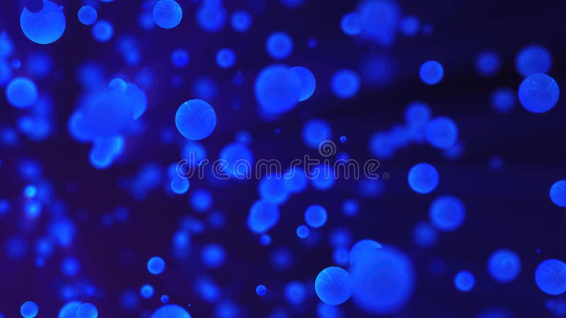 Abstract Blue Glowing Background with Flying Balls Circles Atoms ...