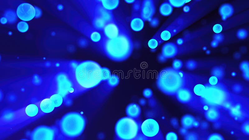 Abstract Blue Glowing Background with Flying Balls Circles Atoms ...