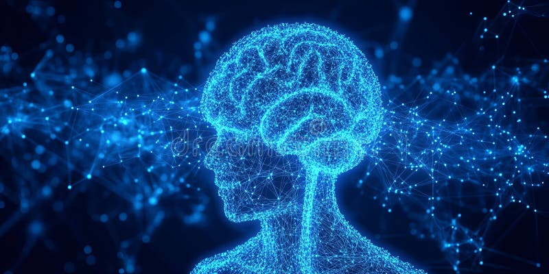 Abstract Blue Glowing Brain with a Connected Network of Dots Stock ...