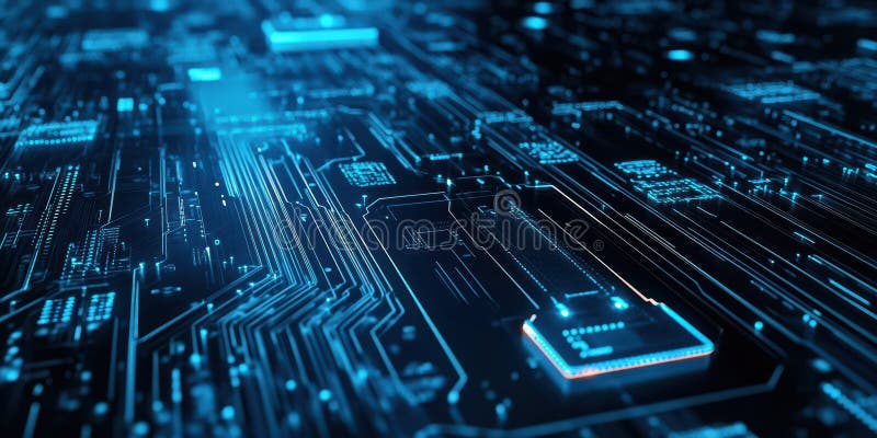 Abstract Blue Glowing Circuit Board with Lines and Chips Stock ...