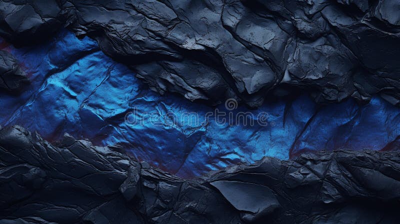 Abstract Blue Glowing Crevice in Dark Mountains Stock Illustration ...