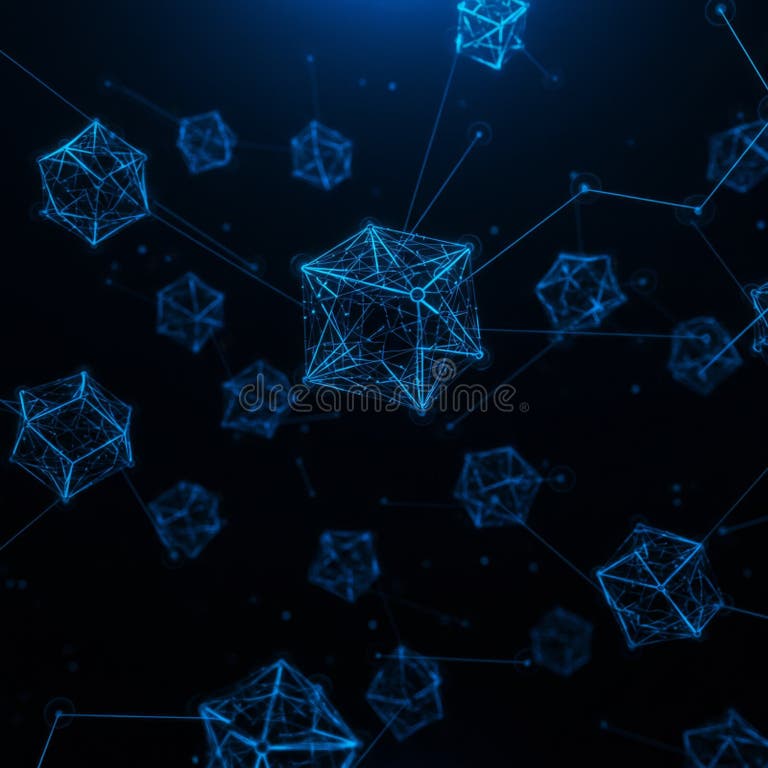 Abstract Blue Glowing Cubes Network Connection Stock Illustration ...