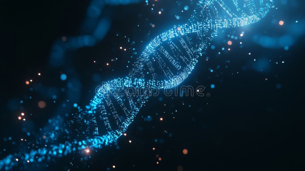 Abstract Blue Glowing DNA Helix Particle Structure Stock Photo - Image ...