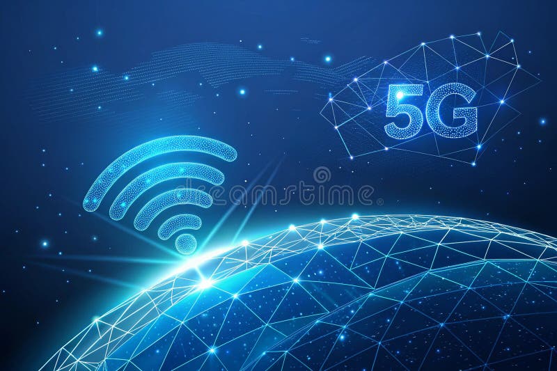 Abstract Blue Glowing 5G High-Speed Network Wireless Internet ...