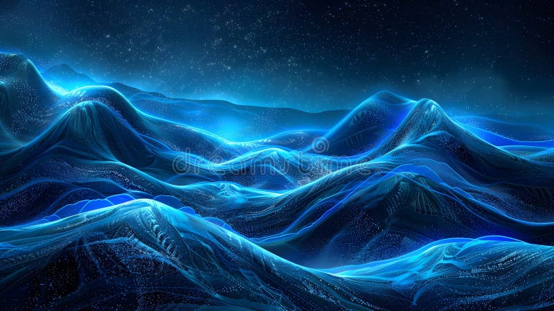 Abstract Blue Glowing Hills with a Starry Sky. Stock Illustration ...