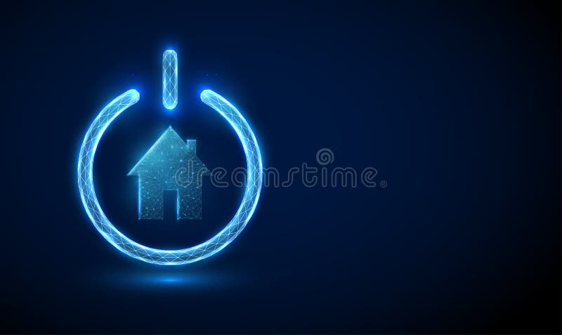 Abstract Blue Glowing House Icon in Power Button Stock Vector ...