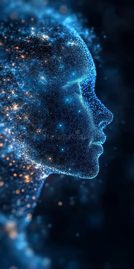 Abstract Blue Glowing Human Face Profile Made of Particles, Technology ...