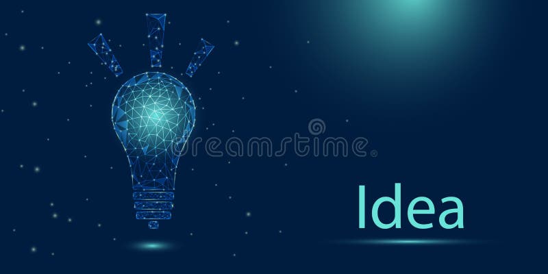 Abstract Blue Glowing Light Bulb. Creative Idea with Low-poly Design ... Abstract Blue Glowing Light Bulb. Creative Idea with Low-poly Design ...