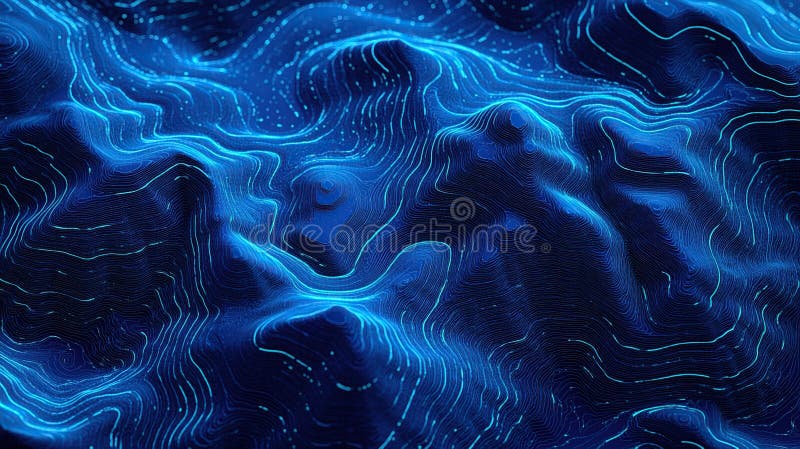 Abstract Blue Glowing Lines Forming a Wavy Topographic Landscape Stock ...