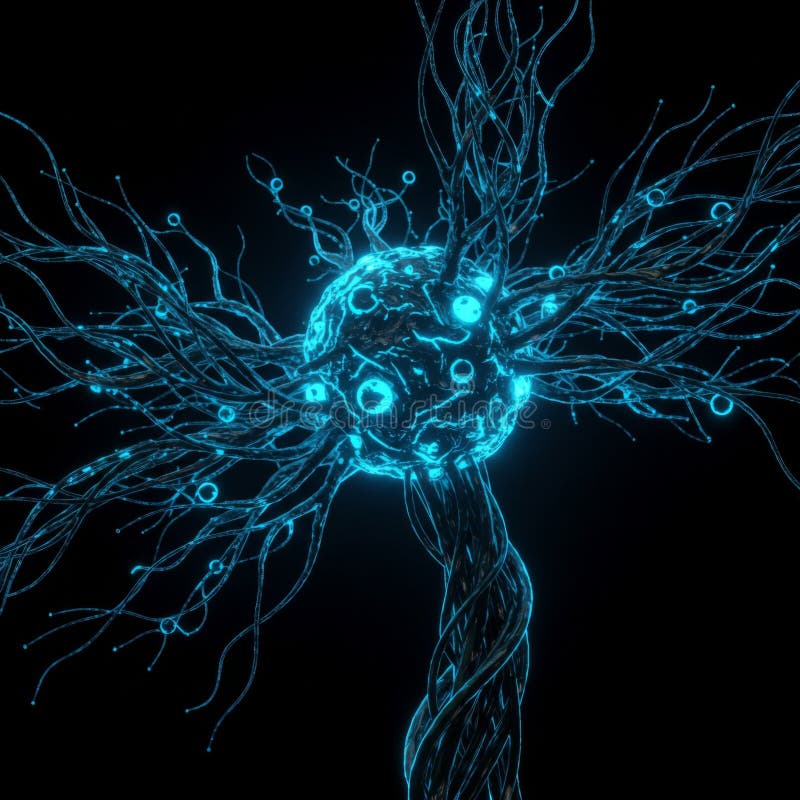 Abstract Blue Glowing Neuron Network in Dark Background Stock ...