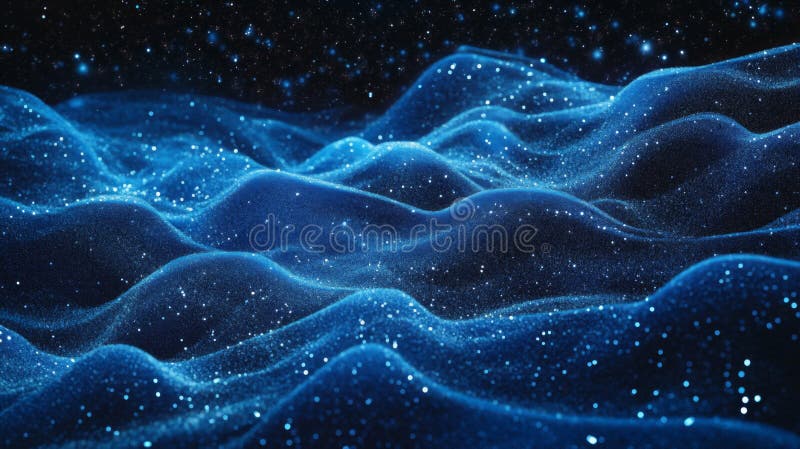 Abstract Blue Glowing Particle Hills Night Landscape Stock Illustration ...