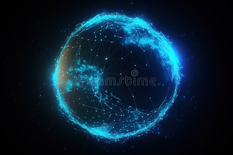 Abstract Blue Glowing Planet Earth in Power Button Earth Hour Concept ...