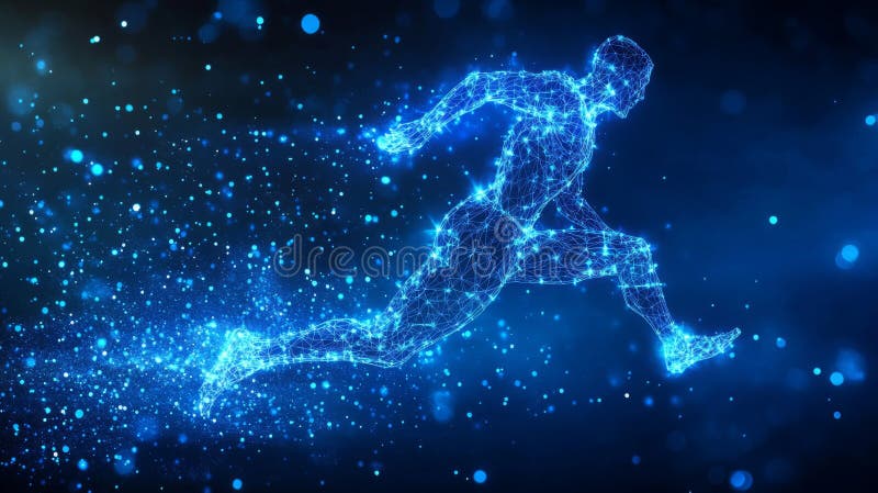 Abstract Blue Glowing Runner in Motion Stock Illustration ...