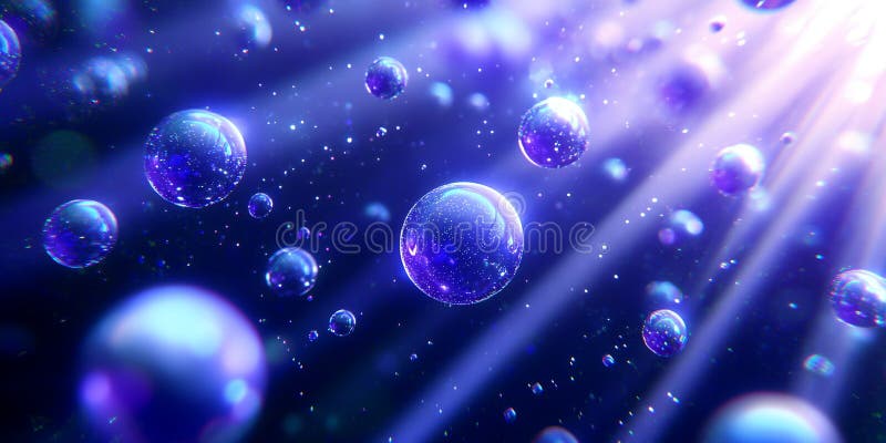 Abstract Blue Glowing Spheres Light Rays 3D Render Stock Illustration ...