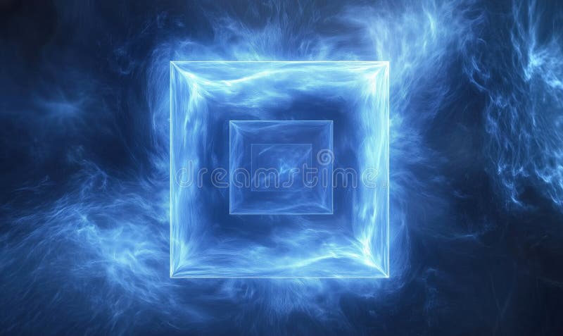 Abstract Blue Glowing Square Shapes Surrounded by Ethereal Wisps of ...